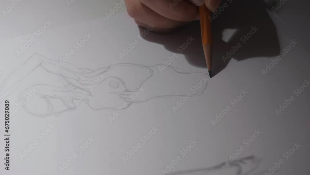 Girl Drawing sketch anatomy woman body using a pencil in her studio. 素材 ...