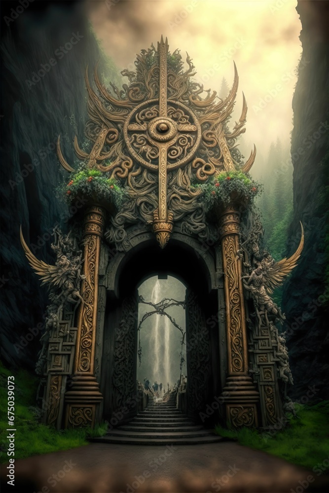 Vertical AI-generated illustration of Valhalla gates Stock Illustration ...