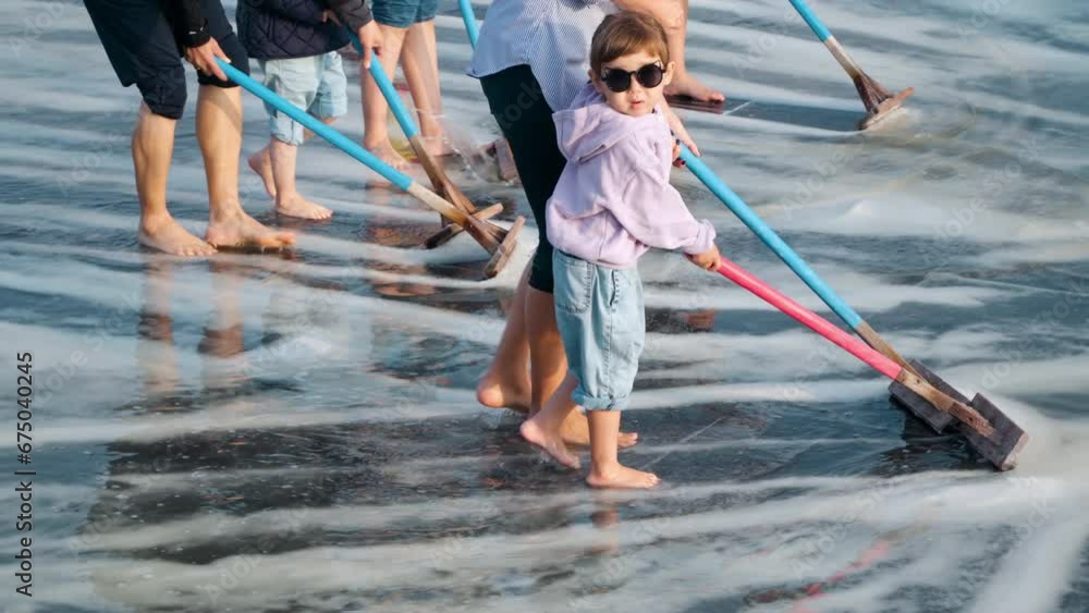 Korean People Collect Salt Outdoors at Traditional Seawater Saltern ...
