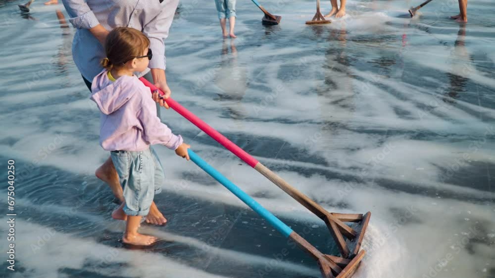 Korean Traditional Salt Production Experience Mother with Toddler Girl ...