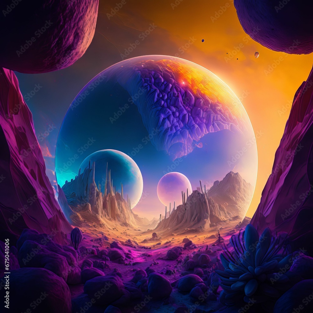 AI generated illustration of an inhabitable planet with other planets ...