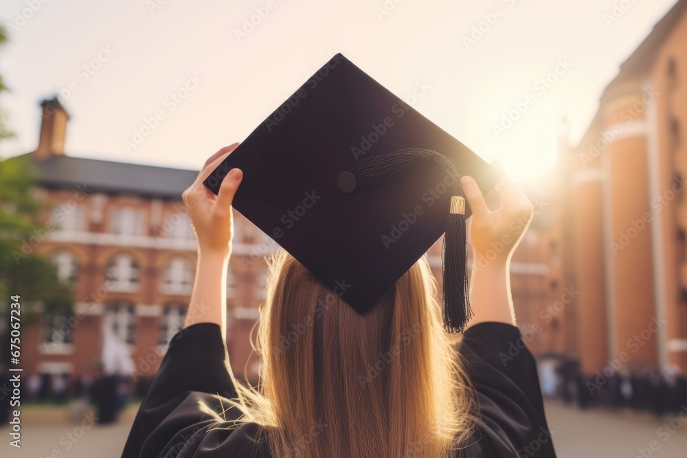 back view a students in black graduation during convocation ceremony ...