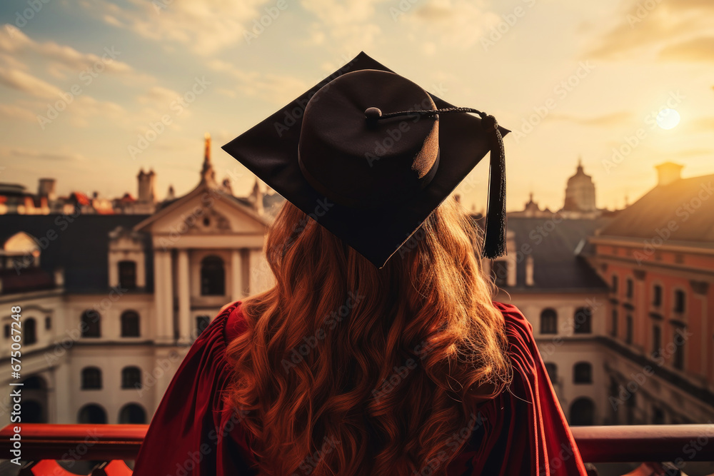 back view a students in black graduation during convocation ceremony ...