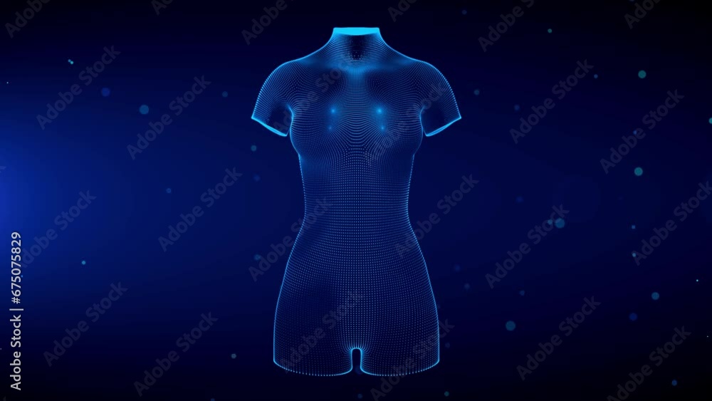 Blue Shine Human Female Torso Wireframe Hologram Scanning Effects With ...