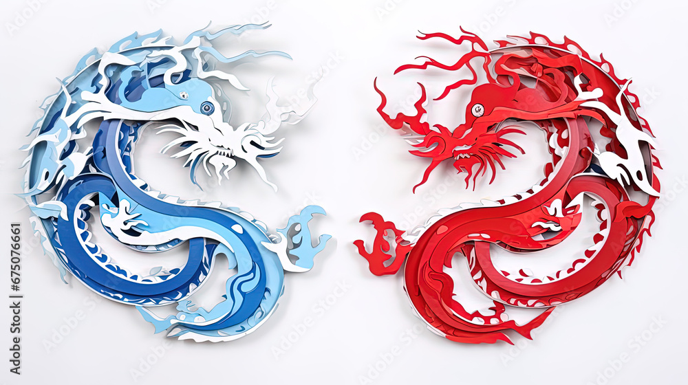 Hand-cut paper-cut Chinese dragon shape, traditional Chinese door god ...