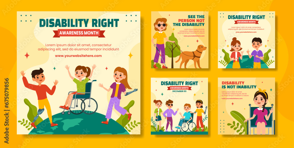 Disability Rights Awareness Month Social Media Post Flat Cartoon ...