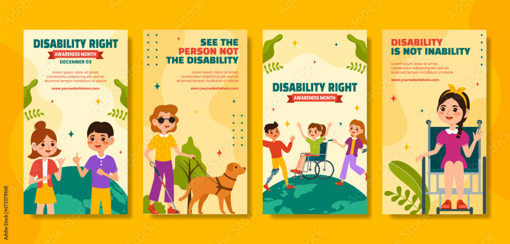 Disability Rights Awareness Month Social Media Stories Flat Cartoon ...