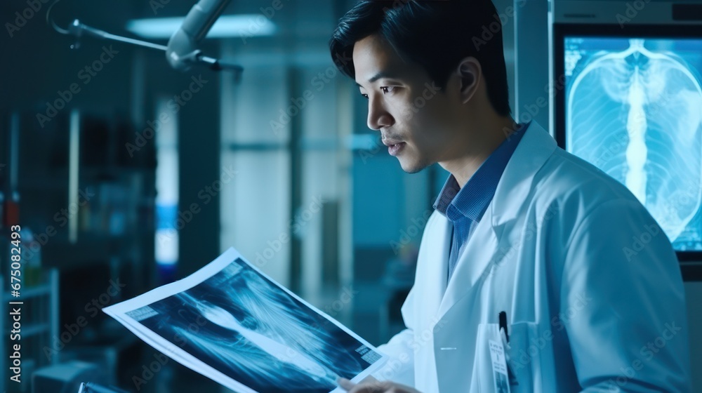 Male Doctor looking x-ray film at hospital laboratory, Doctor and chest ...
