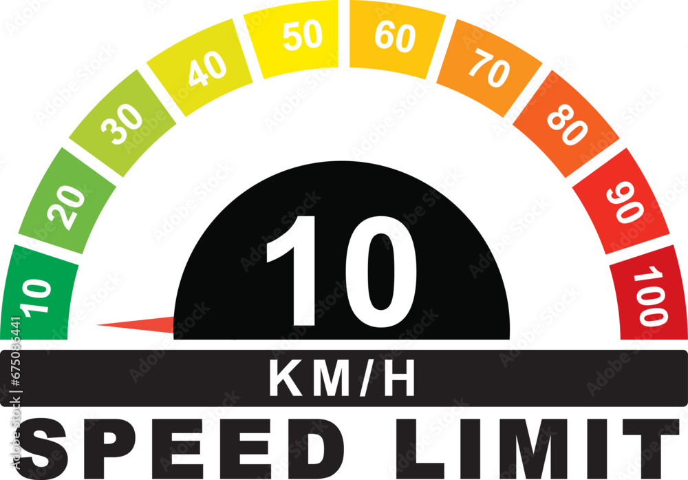 10 kmh Speed Limit sign label vector art illustration with stylish ...