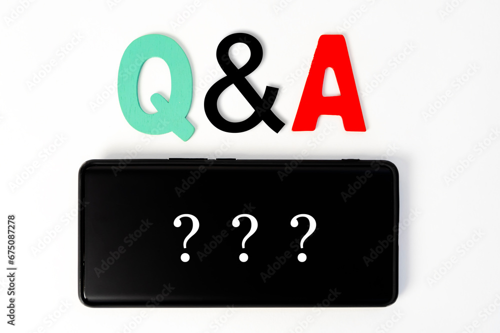 Questions and Answers Q&A session concept with hands holding modern ...