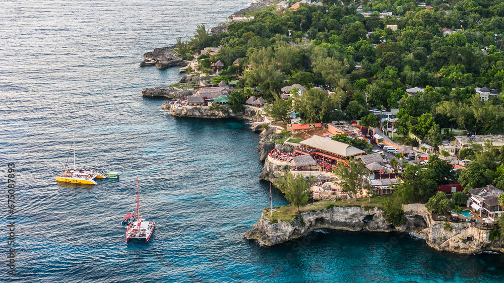 Negril, Jamaica, aerial landscape view of area around the famous Rick's ...