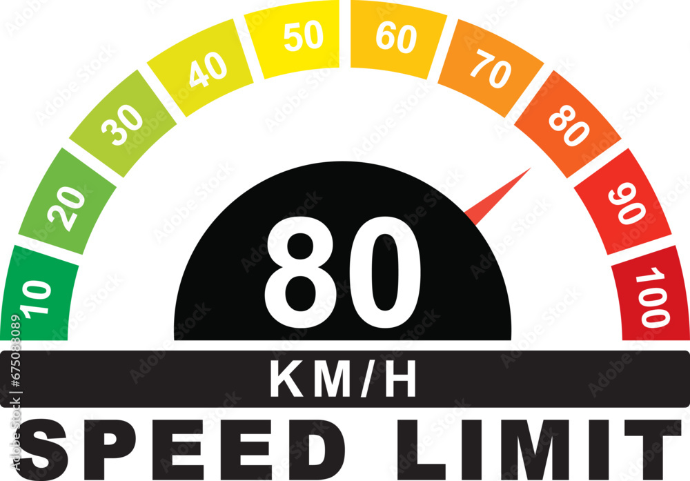80 kmh Speed Limit sign label vector art illustration with stylish ...