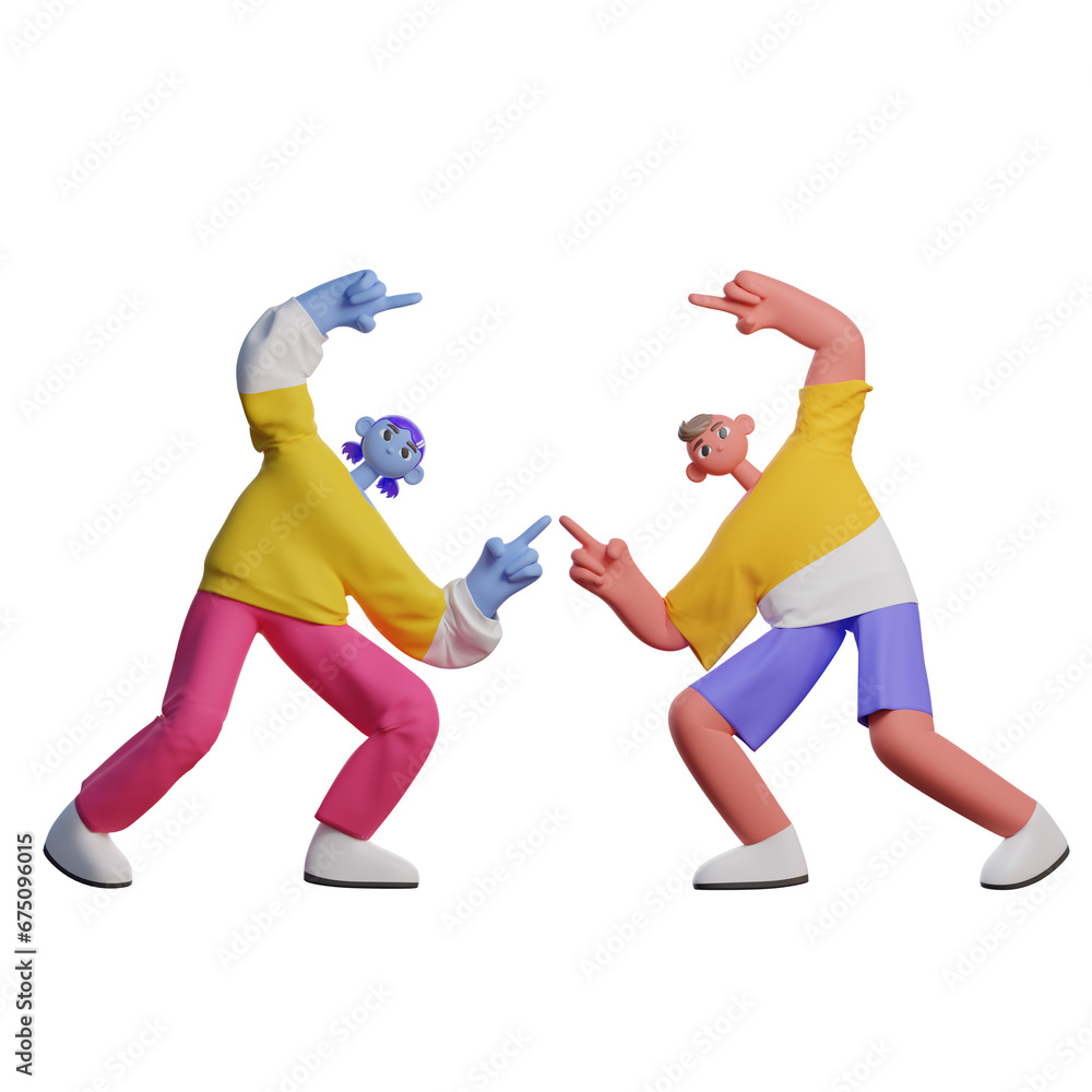 3D Boy and girl do fusion pose Stock Photo | Adobe Stock