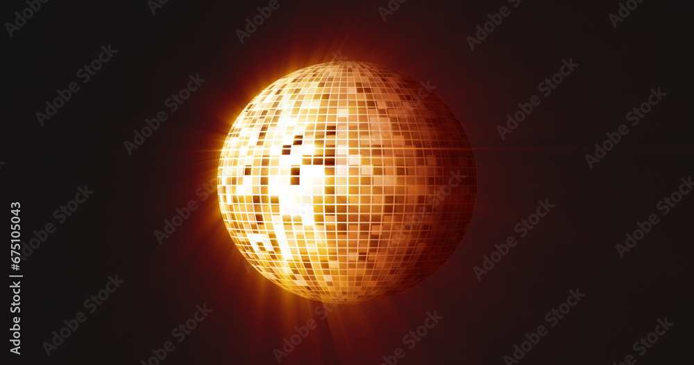 Abstract orange yellow mirrored spinning round disco ball for discos ...