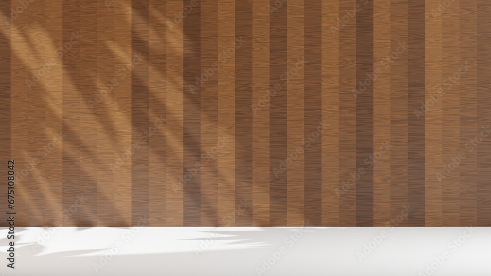 nature wood wall background with nature light shadow. 3D rendering ...