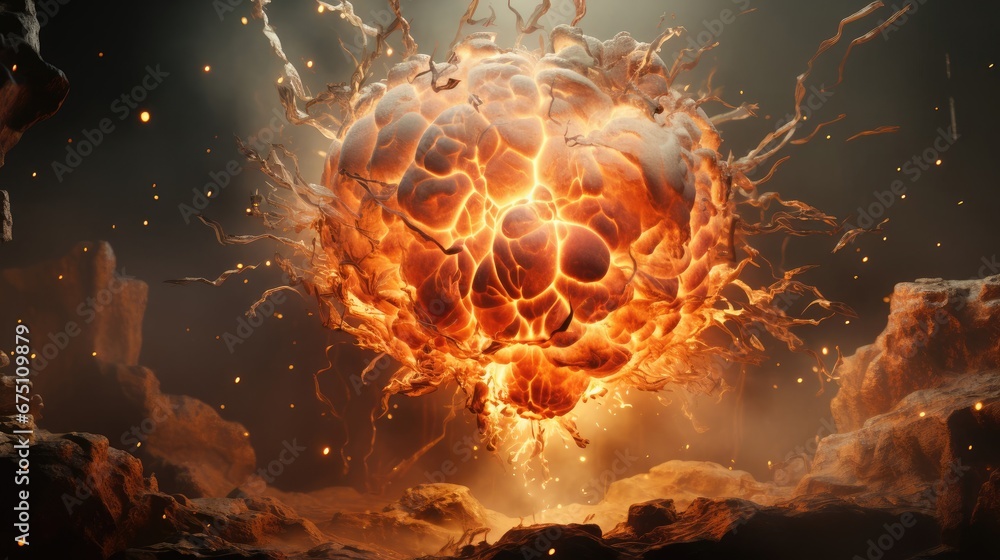 Abstract illustration of a brain explosion from stress and energy ...