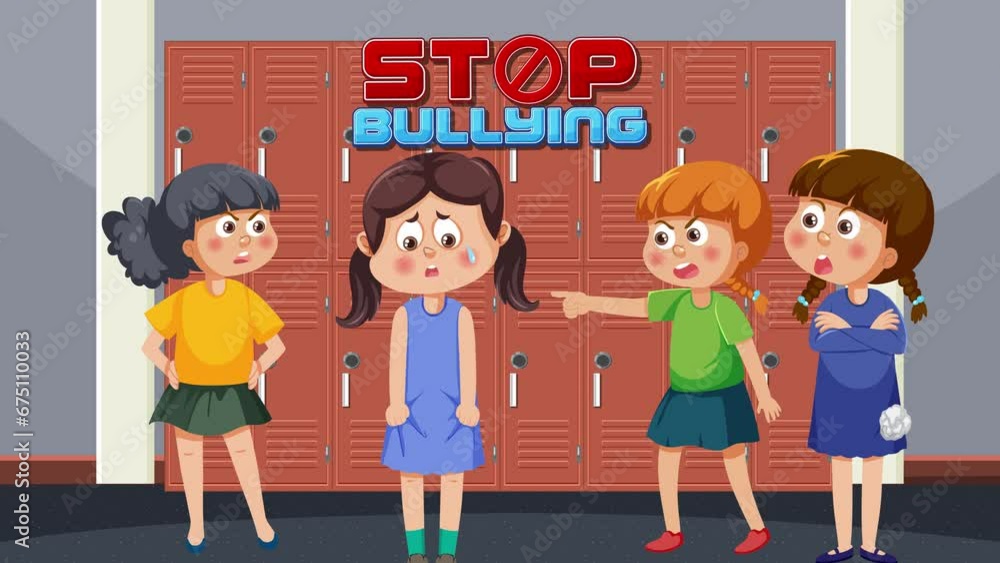 Animation of a girl being bullied by female students in a school ...