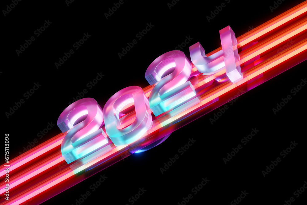 3D illustration of a happy new year 2024 in a black background. Design ...