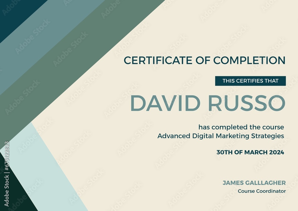 Composite of certificate of completion text with pattern on cream ...
