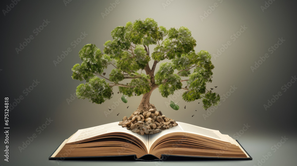 Tree of knowledge growing out of book,education concept with tree of ...