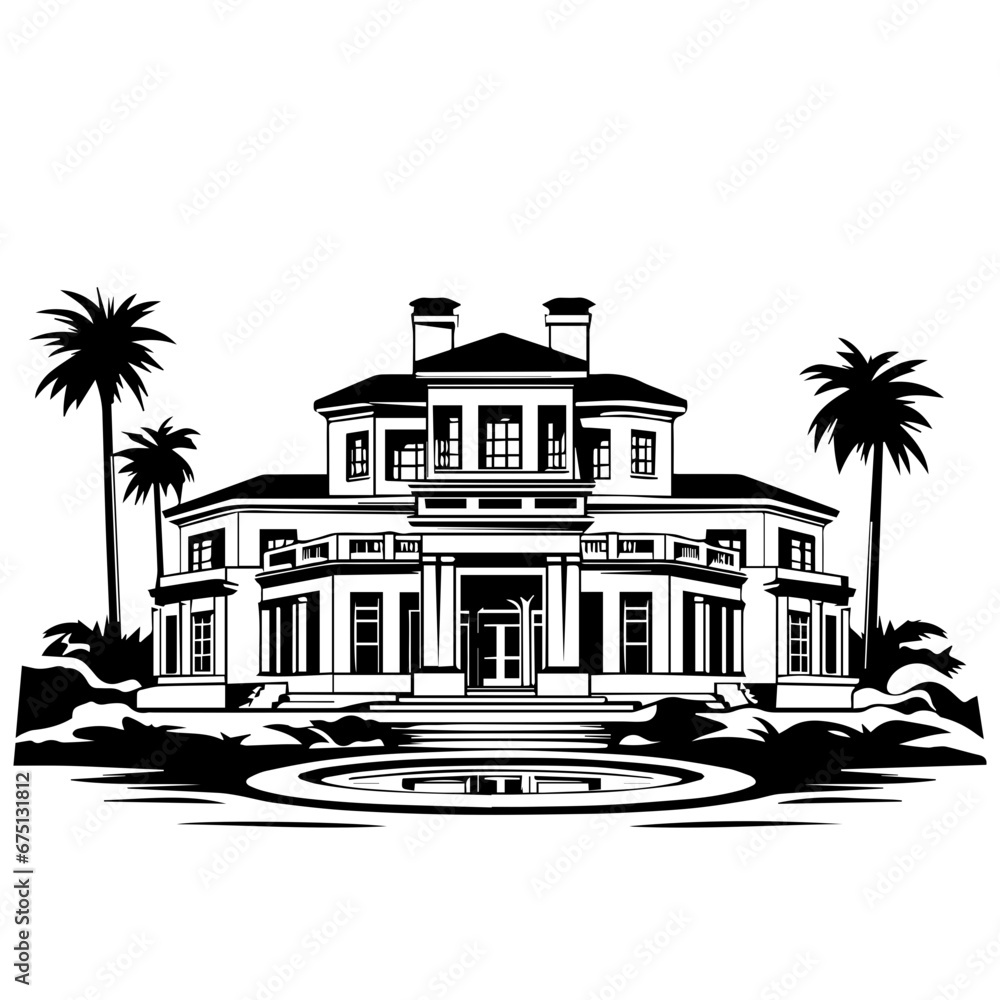 Mega Mansion Logo Monochrome Design Style Stock Vector | Adobe Stock