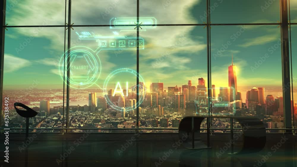 Holograms of artificial intelligence in the office. 3D render Stock ビデオ ...