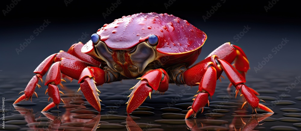 The close up photograph captured the vibrant red carapace of the macro ...