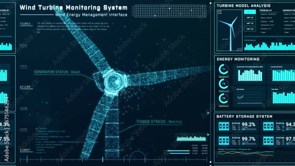 Futuristic wind turbine energy control center interface design, digital ...