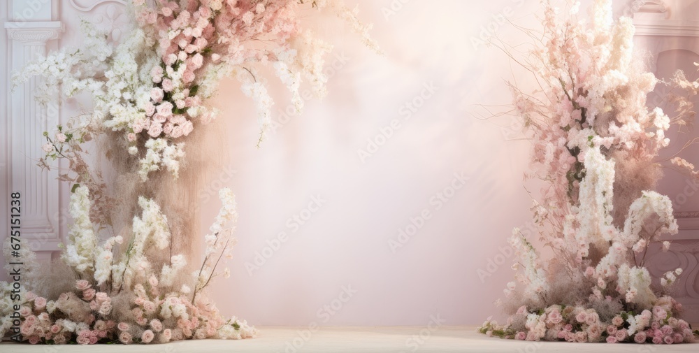 Wedding backdrop aesthetic flower decoration indoor interior decorated ...