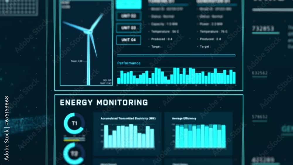 Futuristic wind turbine energy control center interface design, digital ...