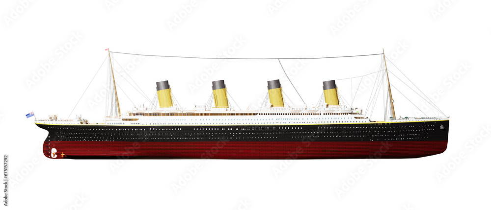 Steamboat ocean liner ship side view transparent background 3D render ...