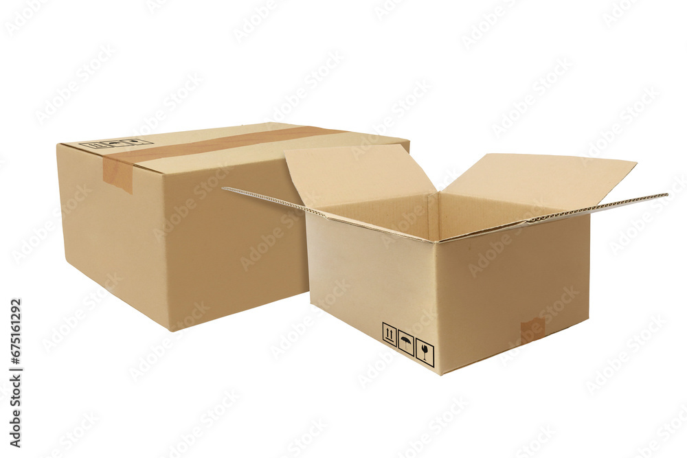 Open and closed cardboard boxes on transparent background png Stock ...