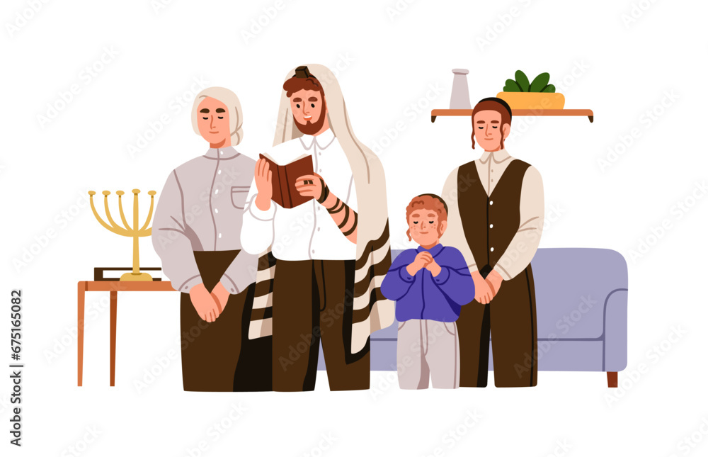 Jew Hebrew family praying on Shabbat holiday. Religious Orthodox Jewish ...