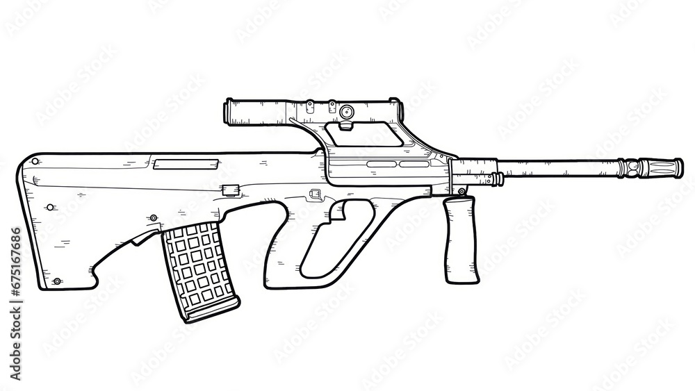 Close-up of an assault rifle AUG bullpup on an isolated white ...