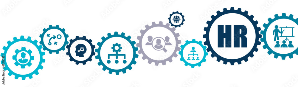 Human resource(HR) banner vector illustration with the icons of ...