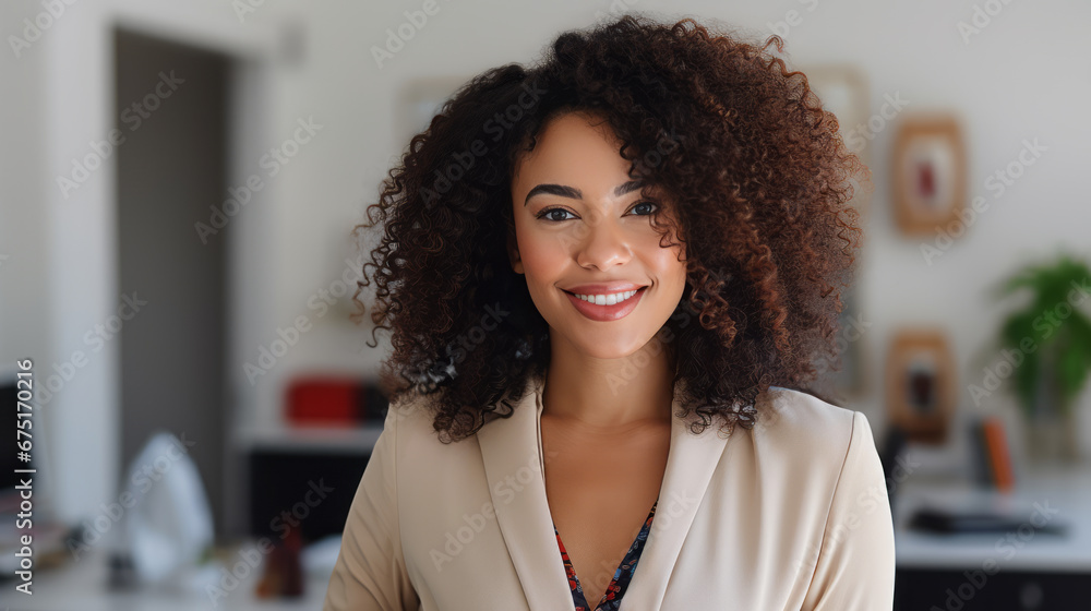 Black Woman with curly hair. Formal wear. Portrait of beautiful ...