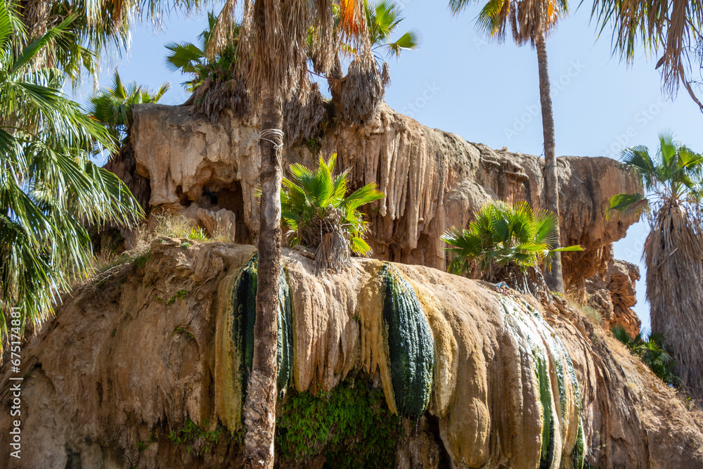 Geological formation in the hot water spring of the Hammam Bouhadjar ...