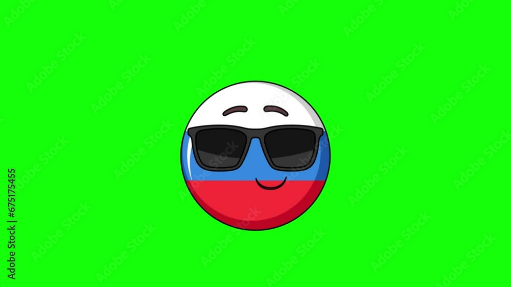 russia flag emoji cartoon smiling face with sunglasses, emoticon ...