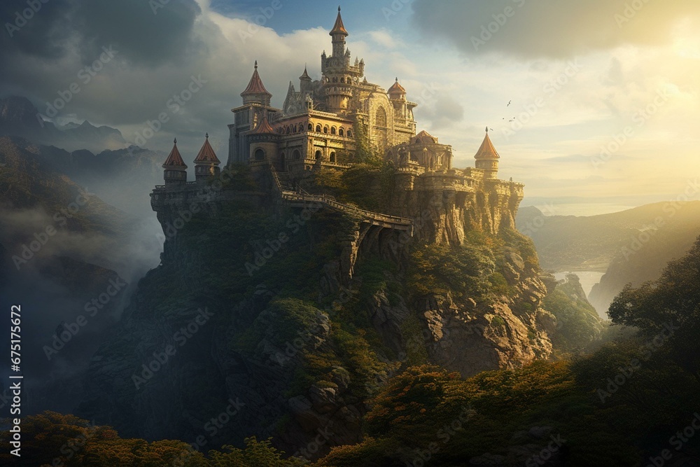 An enchanting fantasy image showcasing a colossal fortress, captivating ...