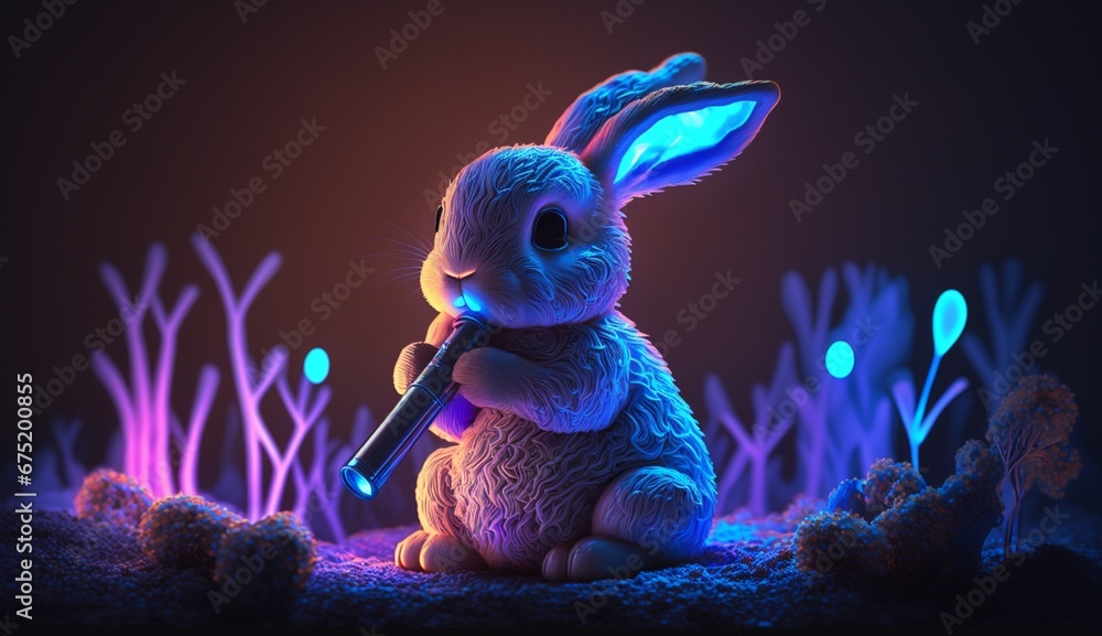 Cute baby rabbit with light whistle beautiful image Ai generated art ...
