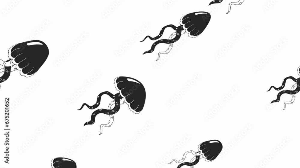 Video „Swarm jellyfish swimming together bw outline cartoon animation ...