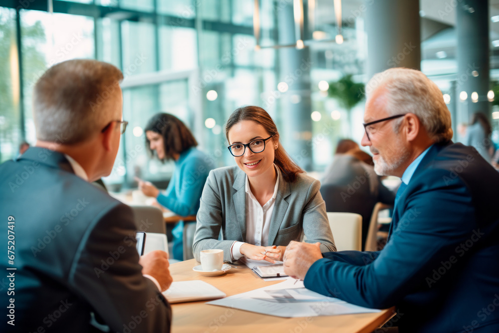 Happy diverse executive business people group working together at ...