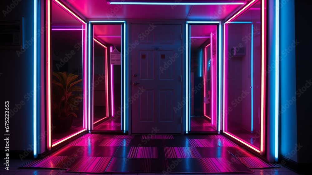 neon room platform playground hall with lighting, photo room, neon ...