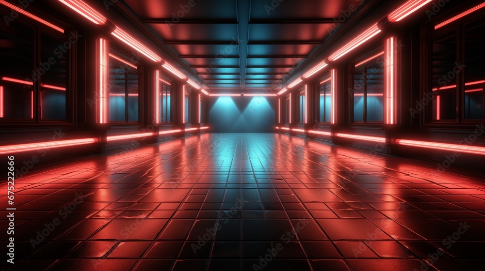 neon room platform playground hall with lighting, photo room, neon ...