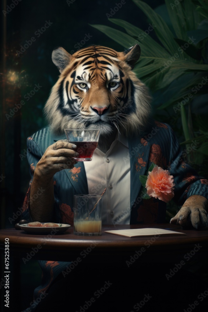A majestic bengal tiger savors a refreshing drink in the tranquil ...