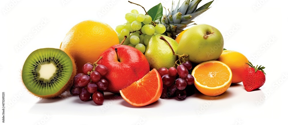 The isolated white background highlights the vibrant colors of the ...