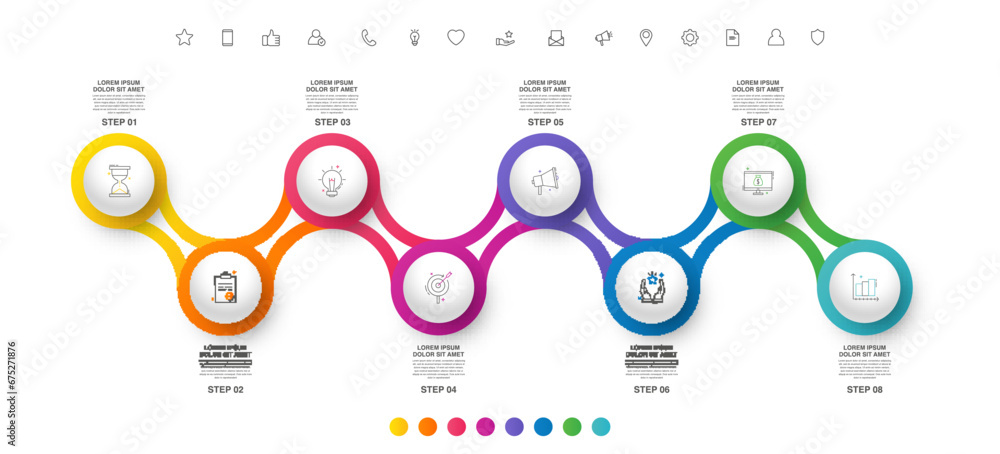 Modern vector minimalist infographic template composed of 8 circles and ...