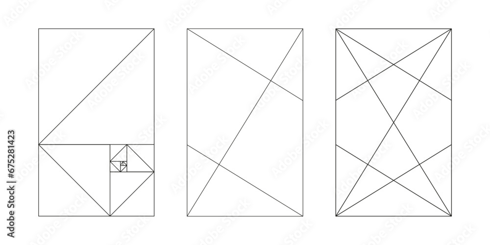 Golden ratio template set. Harmony proportions. Method golden sections ...