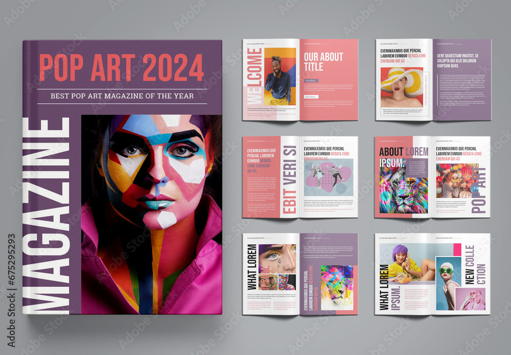 Pop Art Magazine Template Design Layout Stock Template | Adobe Stock