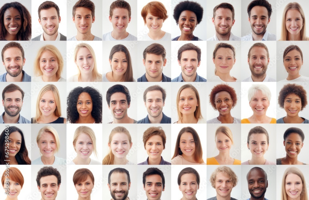 Collage portrait of a smiling diverse multi-ethnic and mixed age people ...